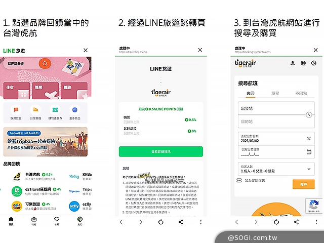 LINE旅遊串接台灣虎航 LINE POINTS 100點回饋訂票滿額免費送- SOGI 手機王