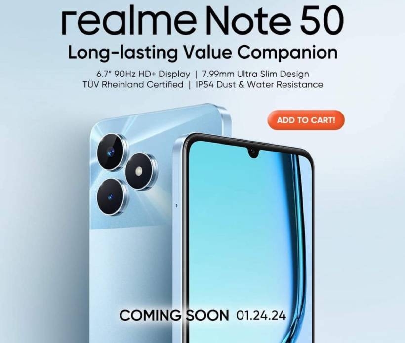realme全新產品線手機 Note 50將於1月下旬發表- SOGI 手機王