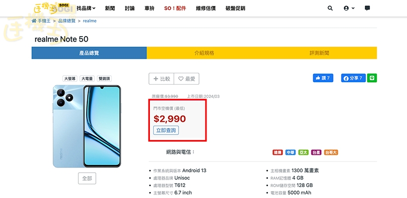 3G關台後想買便宜4G手機？realme Note 50通路最低價格免3千(2024.7)- SOGI 手機王