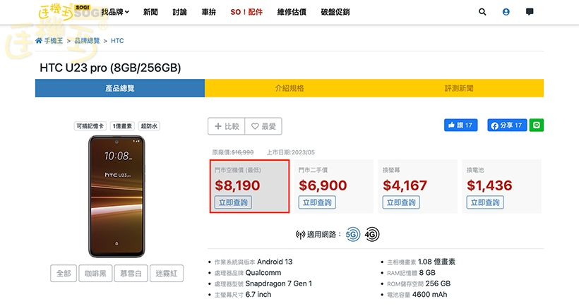 規格配置超齊全的HTC U23 pro現在入手只要8千預算！通路最低價格一次看(2024.11)- SOGI 手機王