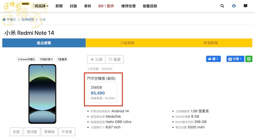 這款有1億鏡頭的紅米Note 14 4G現在買很划算！通路最低價格不用5千2(2025.8)- SOGI 手機王