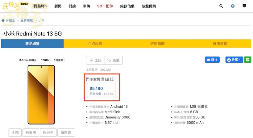紅米 Note 13 5G現在入手好便宜！通路價格5千預算就能帶回家(2025.7)- SOGI 手機王