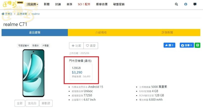 電量超大的realme C71上市3個月現在買很便宜！通路最低價格一次看(2025.9)- SOGI 手機王