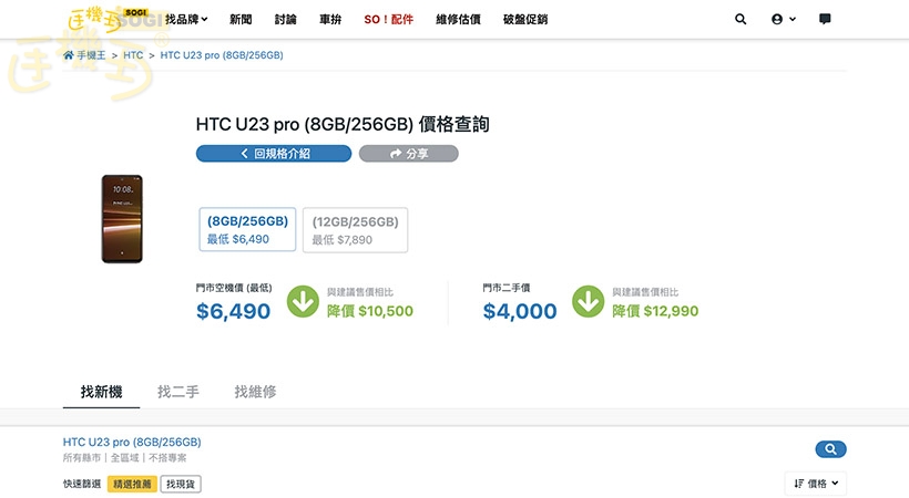HTC這款手機通路價格大降萬元！U23 pro最低空機報價一次看(2026.1)- SOGI 手機王